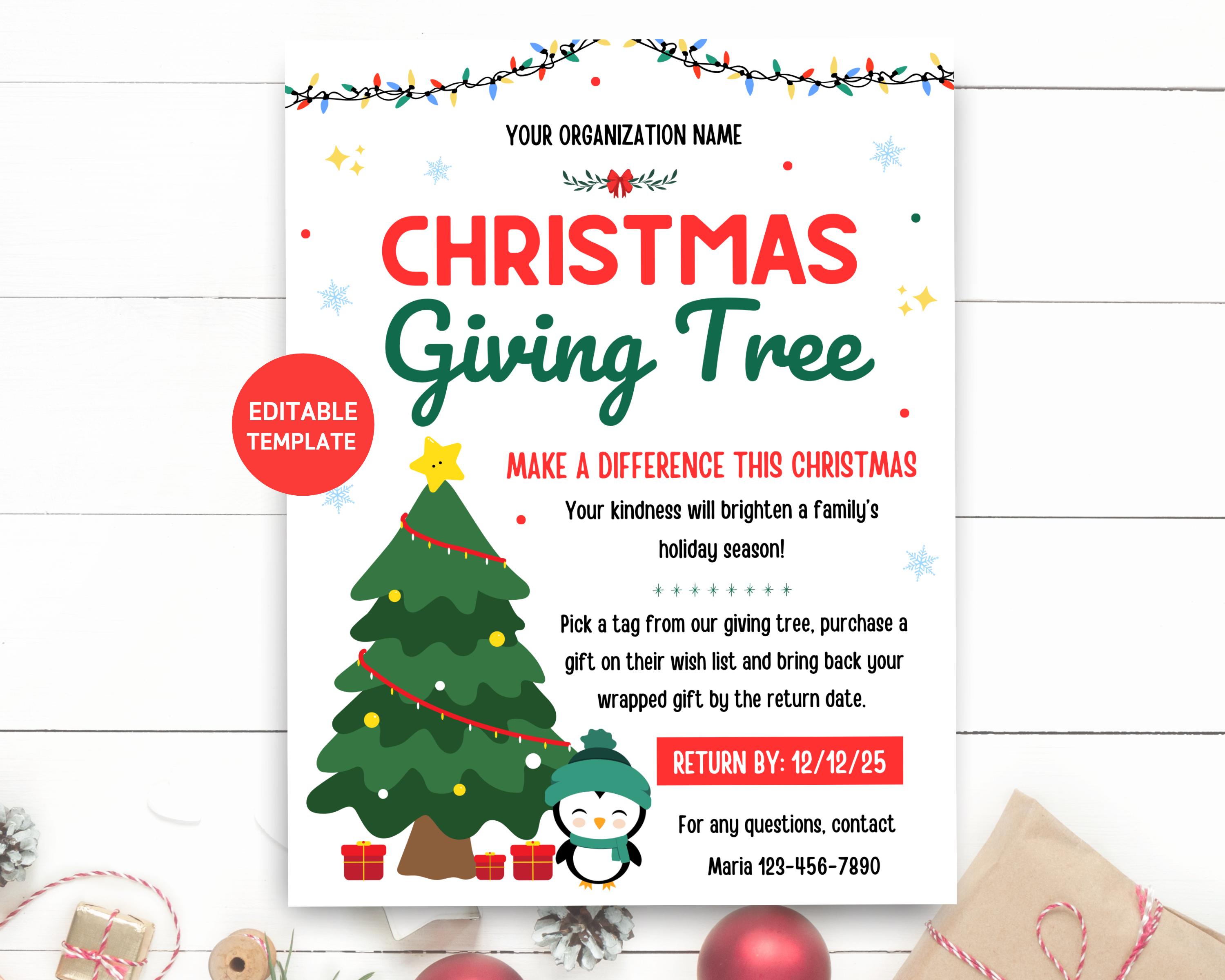 Giving Tree Fundraiser Flyer, Editable Giving Tree Sign, Christmas ...