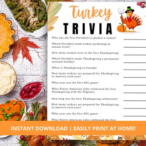Thanksgiving Trivia, Thanksgiving Game, Adult Thanksgiving Game, Turkey ...