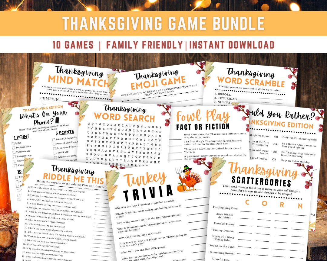 Thanksgiving Games Bundle, Thanksgiving Games Printable, Family ...