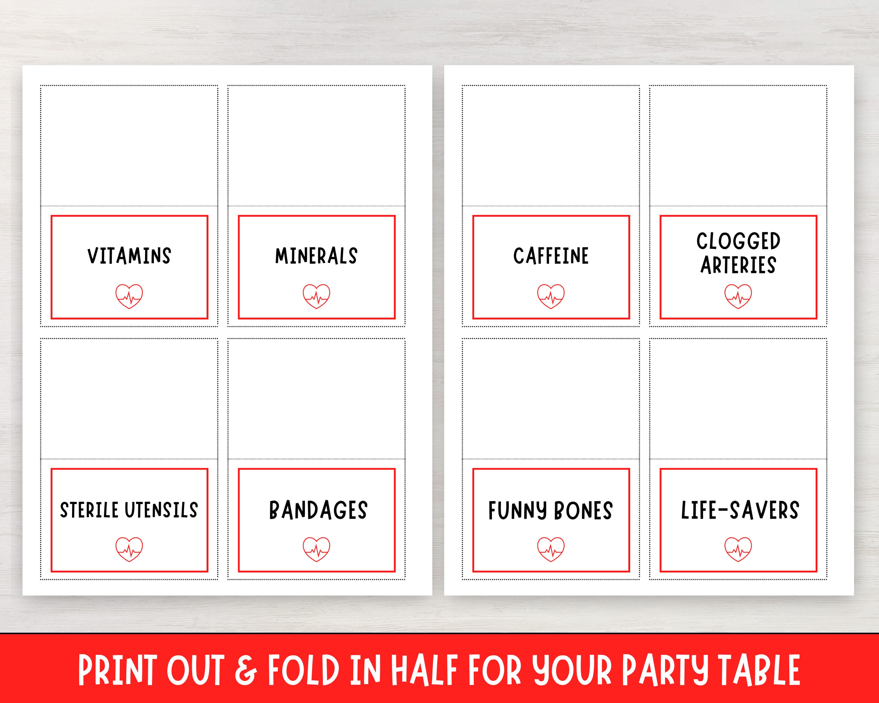 Nursing Party Tent Cards, Medical Party Place Food Cards, Nurse ...