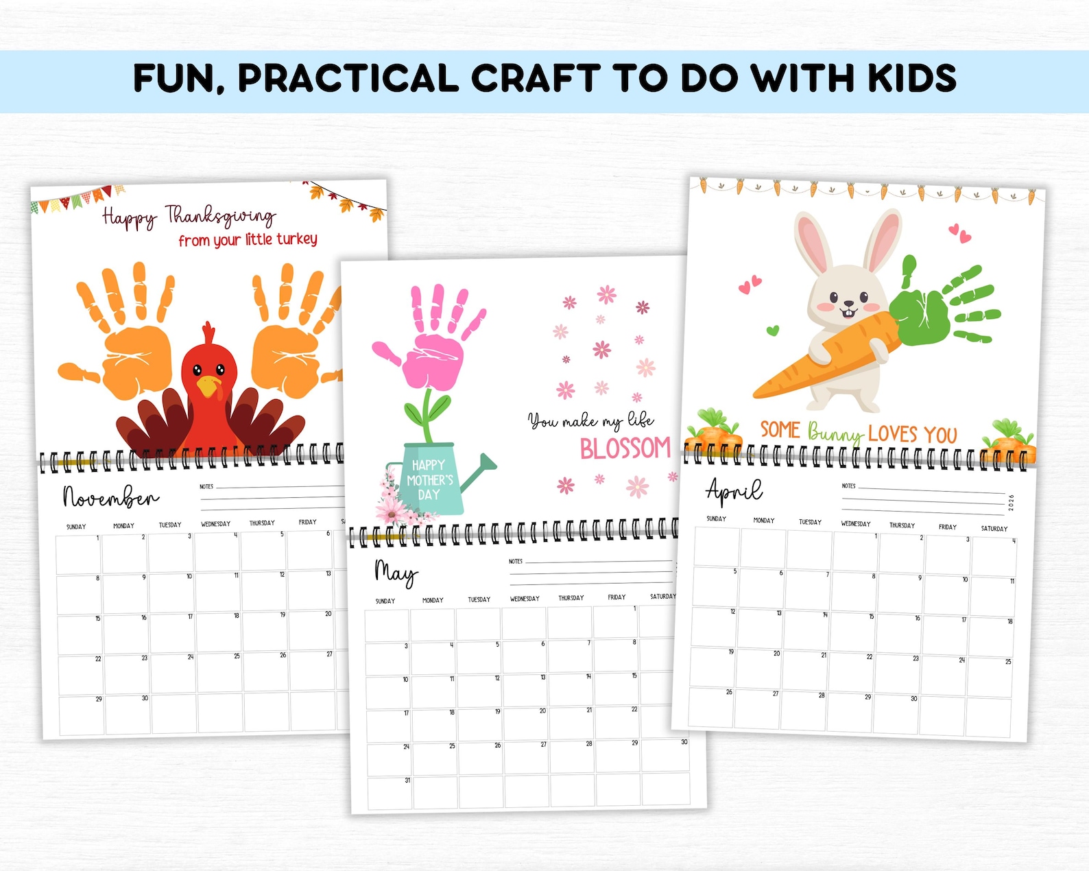 2026 Handprint Calendar Craft, Calendar Keepsake Gift From Kids ...