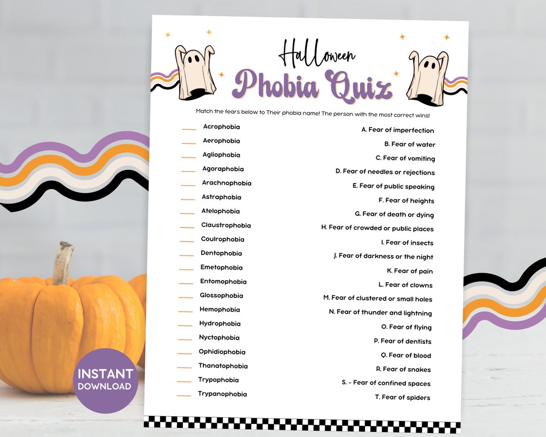 Halloween Phobia Quiz Printable Halloween Game, Halloween Activity for ...