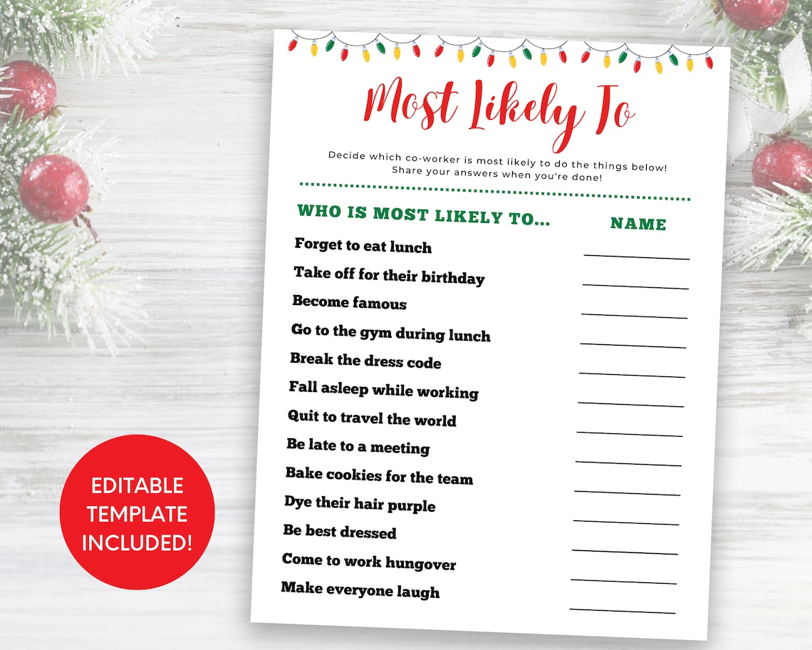 Most Likely To Office Christmas Party Game Holiday Office - Etsy
