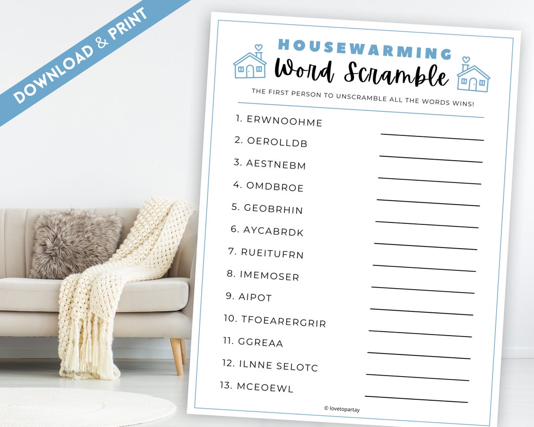 Housewarming Word Scramble, New Home Game, New House Celebration ...