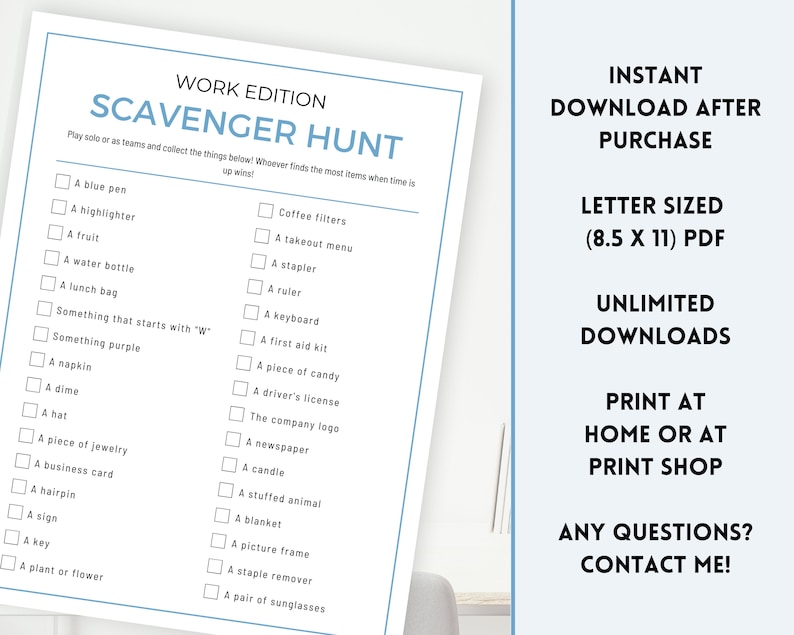 Office Scavenger Hunt Office Games Work Party Games Team - Etsy
