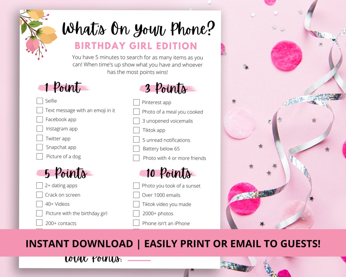 Adult Birthday Games What's on Your Phone Game Adult - Etsy