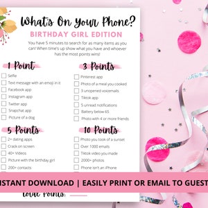 Adult Birthday Games, What's on Your Phone Game, Adult Birthday Party ...