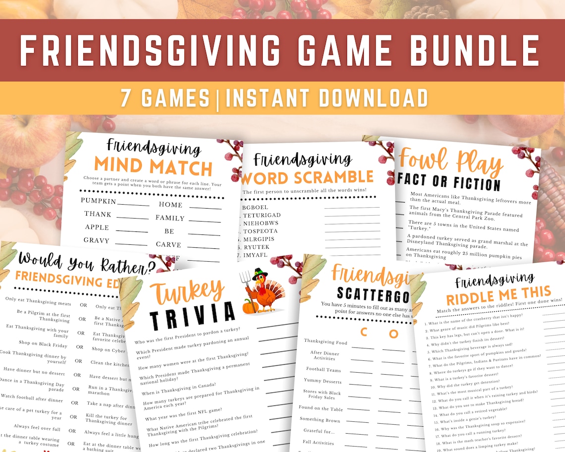 Friendsgiving Games Bundle Printable Friendsgiving Games - Etsy