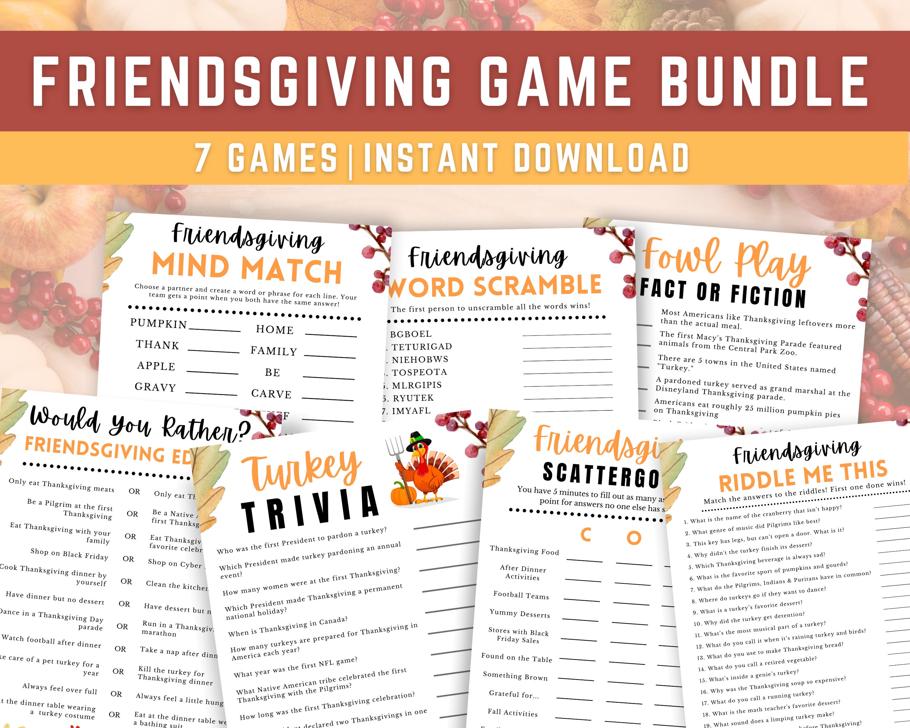 Friendsgiving Games Bundle, Printable Friendsgiving Games ...