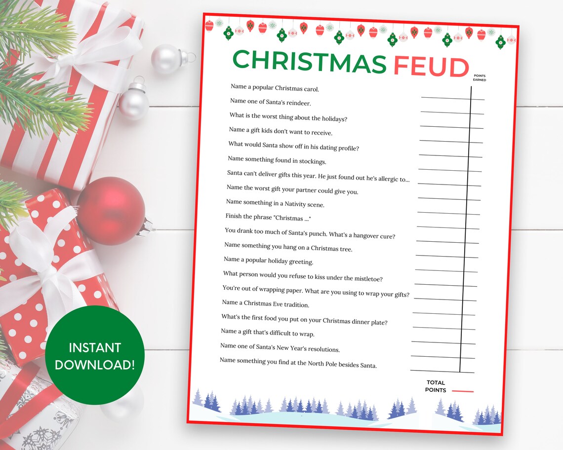 Christmas Feud Christmas Family Game Night Christmas Trivia - Etsy