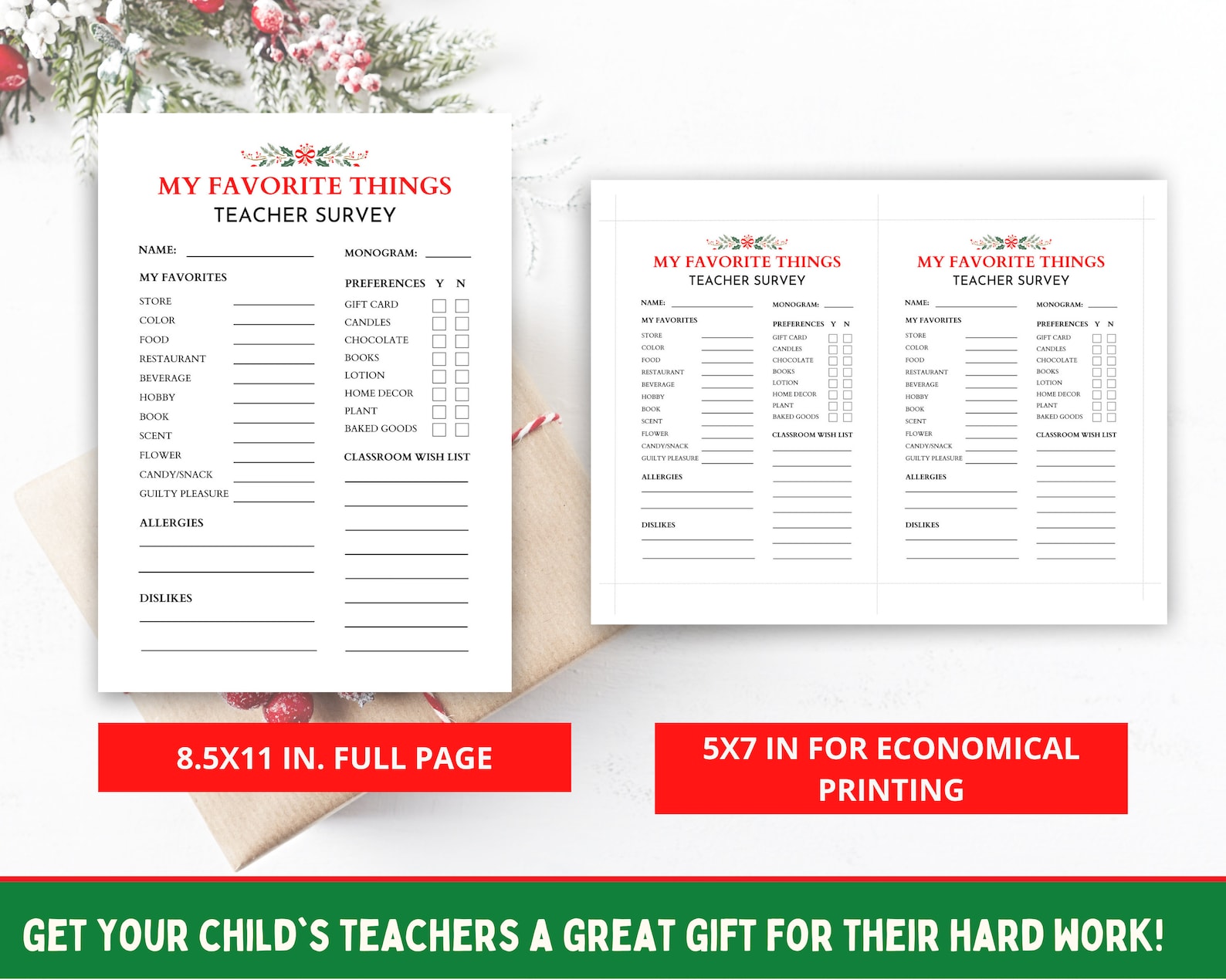 Teacher's Favorite Things Questionnaire, Teacher Survey, Christmas ...