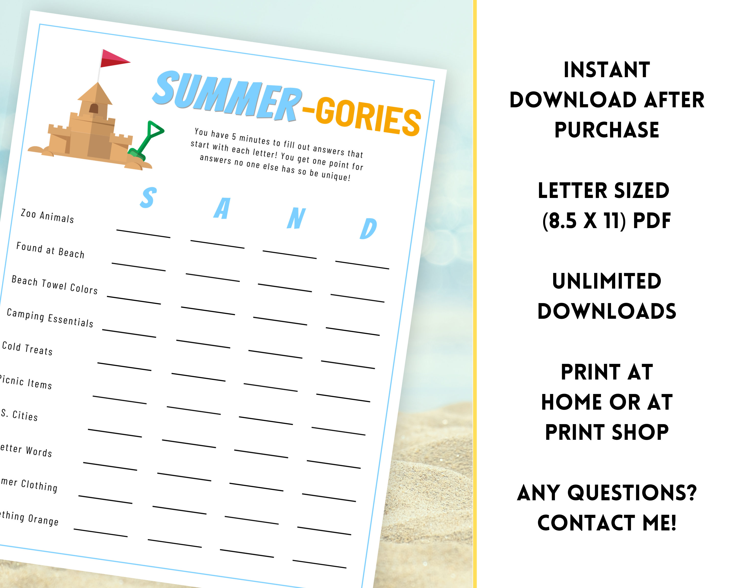 Printable Summer Party Game Summer Games for Kids and Adults - Etsy