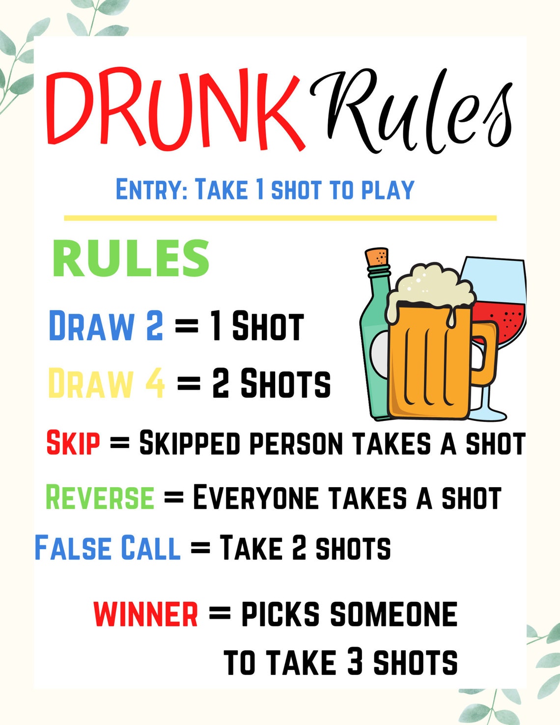Drunk Rules Birthday Games for Adults Drinking Games Drinking - Etsy