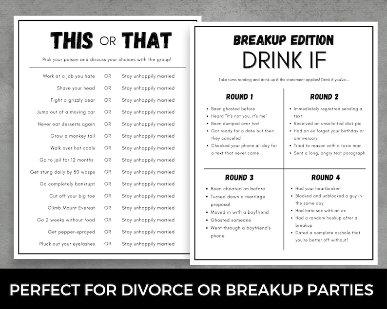 Divorce Party Games, Breakup Party Games, Divorce Party Ideas, Breakup ...