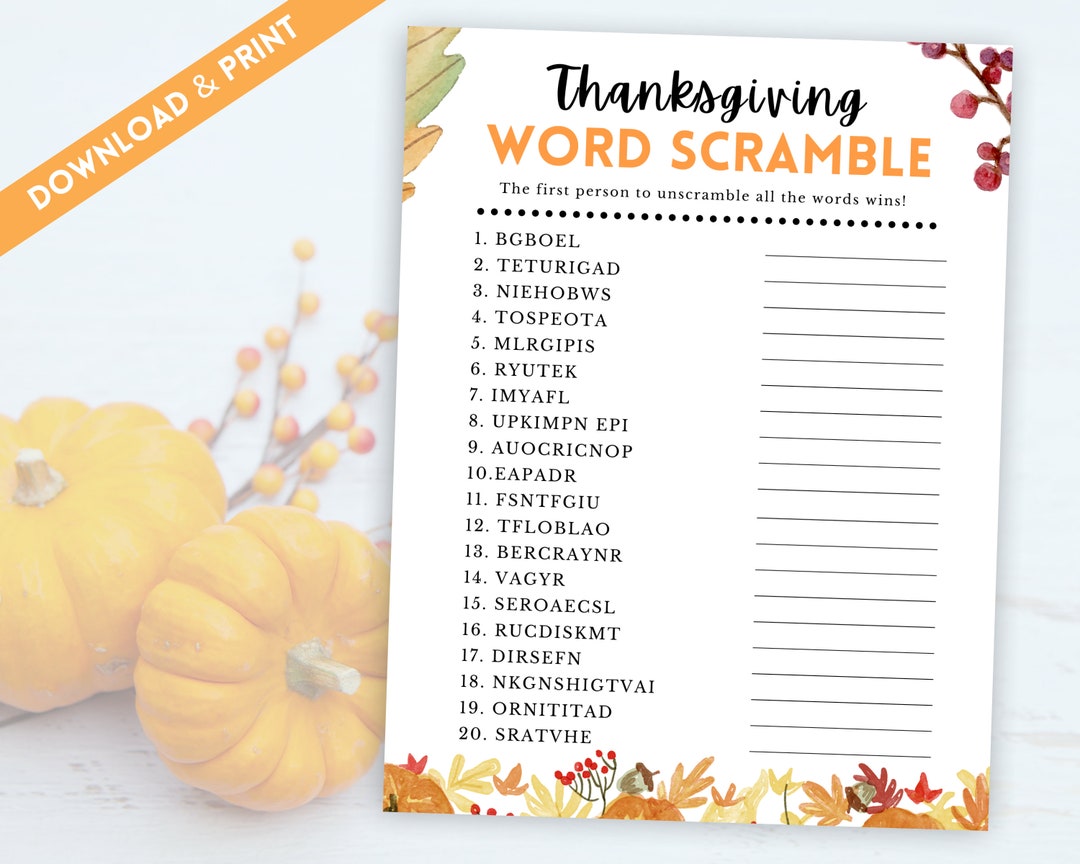 Thanksgiving Word Scramble, Thanksgiving Printable Games, Thanksgiving ...