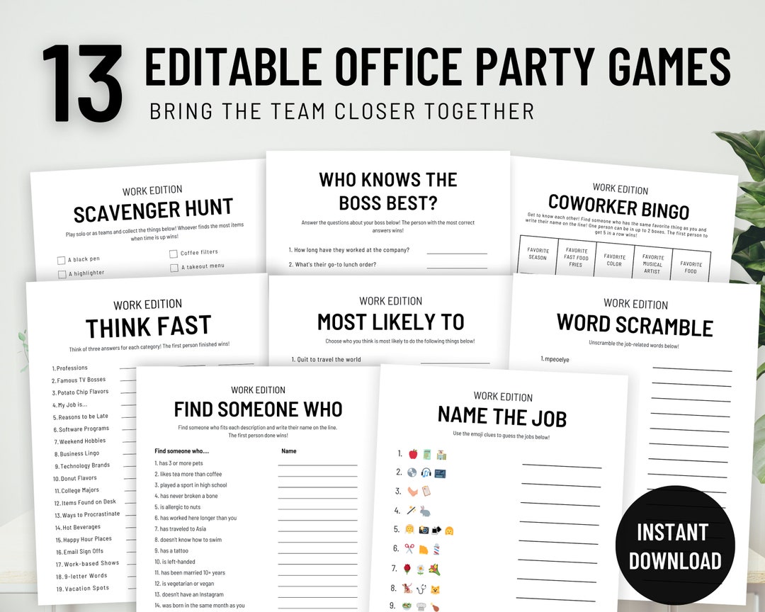 Office Games Bundle Editable, Office Party Games Printable, Work Party ...
