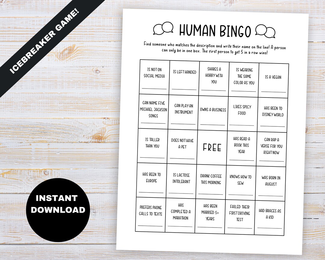 Human Bingo. Icebreaker Bingo, Party Starter Games, Icebreaker Games ...