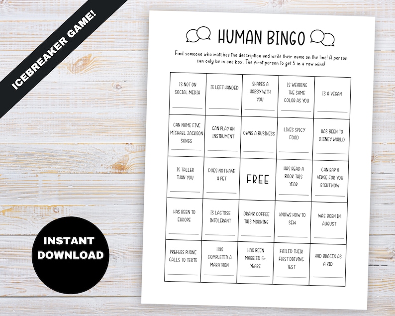 Human Bingo. Icebreaker Bingo Party Starter Games Icebreaker - Etsy