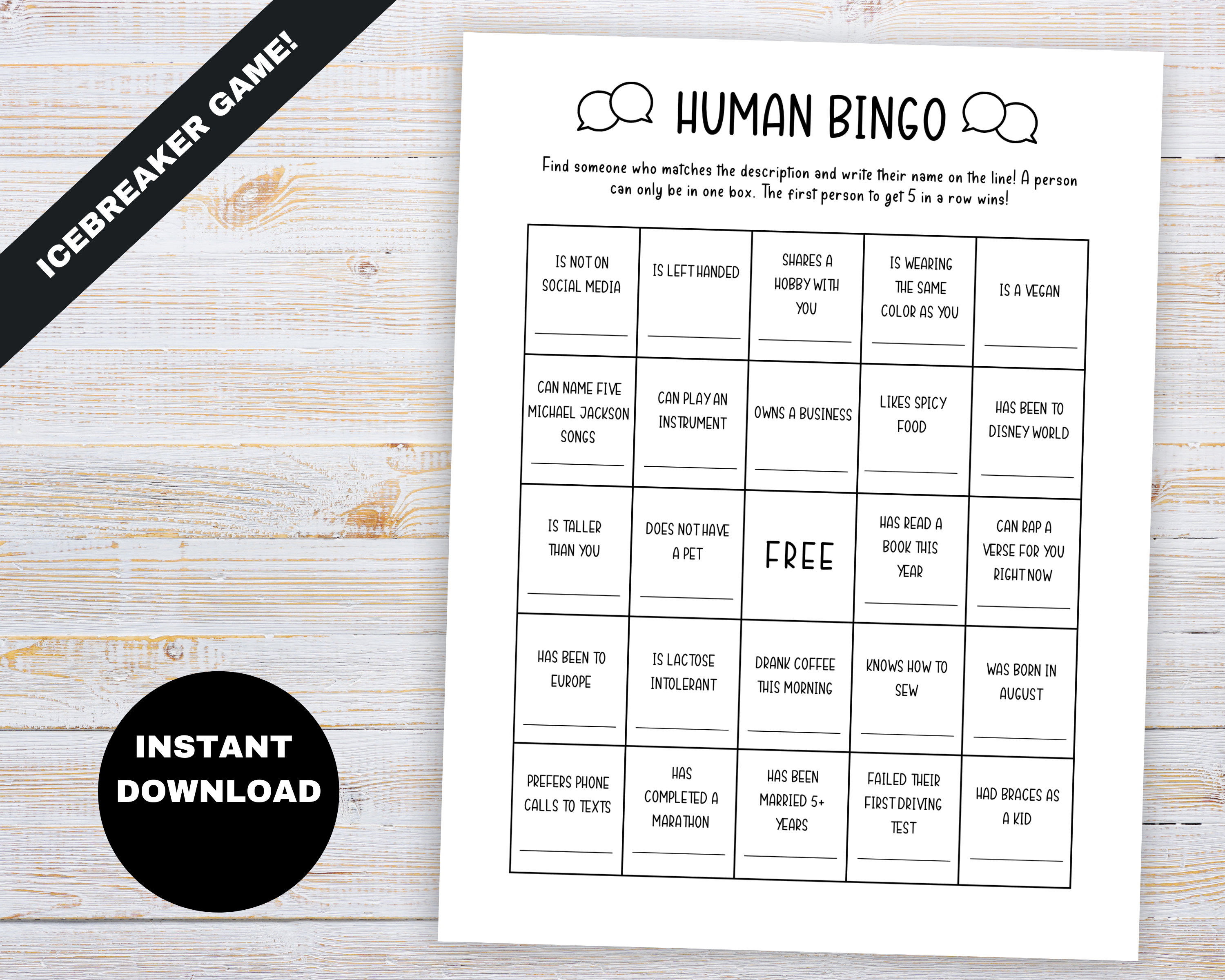 Human Bingo. Icebreaker Bingo Party Starter Games Icebreaker - Etsy