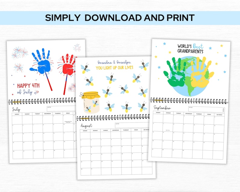2026 Grandparents Handprint Calendar Craft, Grandma Grandpa Keepsake ...