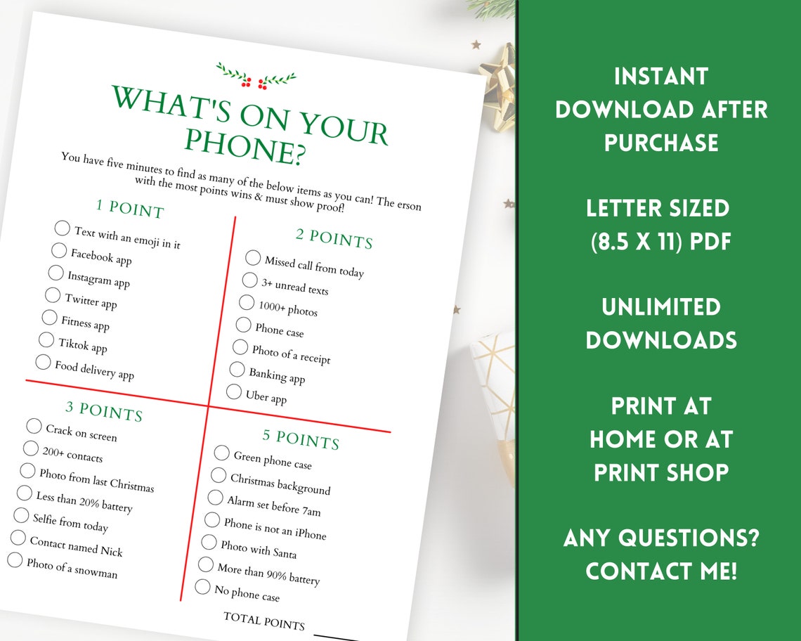 Christmas Party Starter Game, Christmas Game Printable, Whats on Your ...