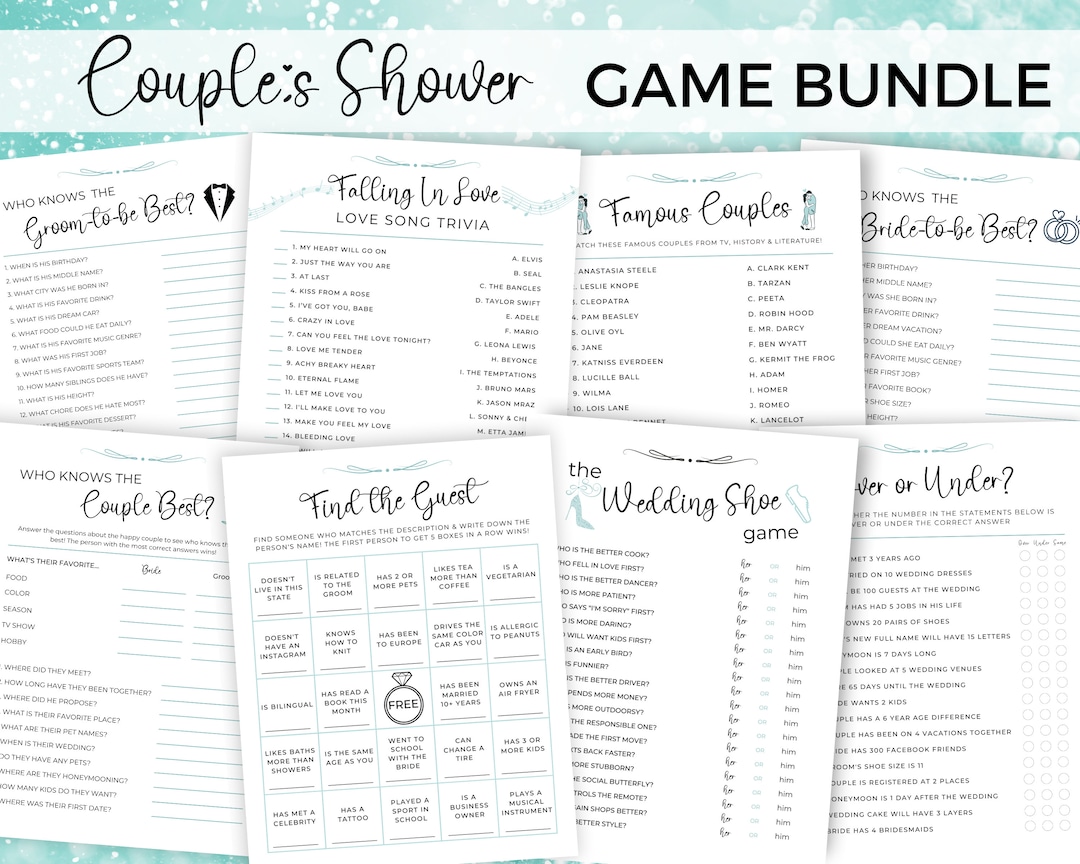 Couples Shower Games Bundle, Couple's Shower Games, Bride and Groom ...