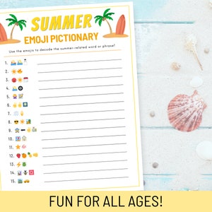 Summer Emoji Pictionary, Printable Summer Party Game, Summer Party Game ...