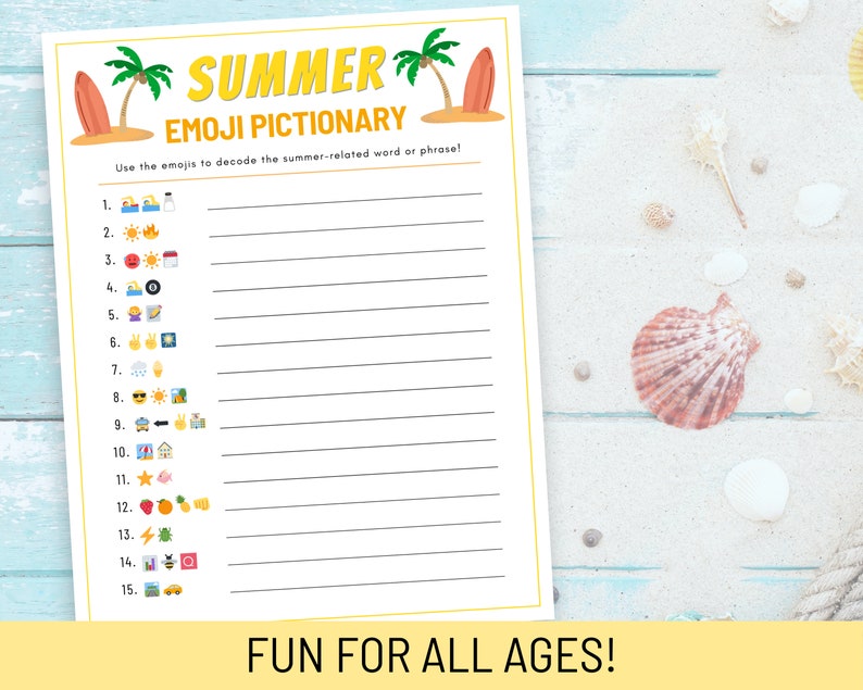 Summer Emoji Pictionary Printable Summer Party Game Summer - Etsy