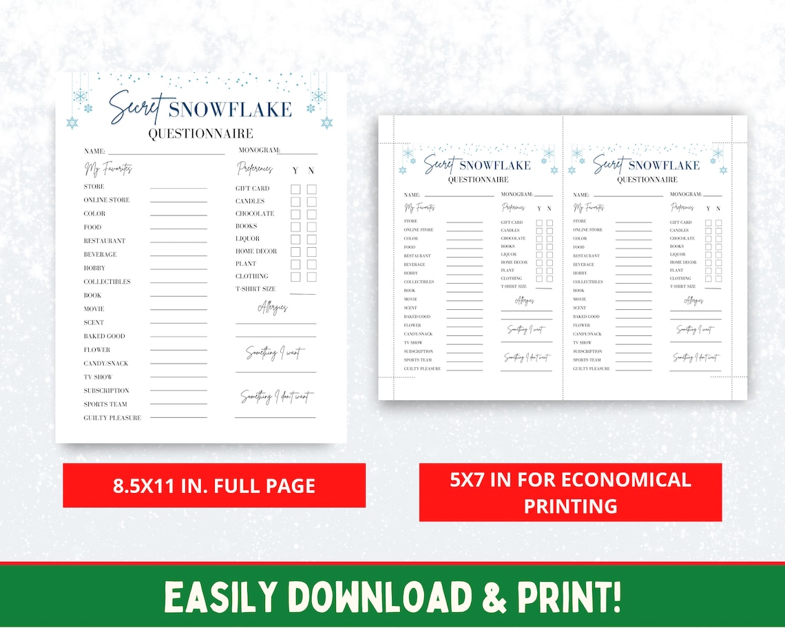 Holiday Gift Exchange Gift Exchange Questionnaire Office - Etsy