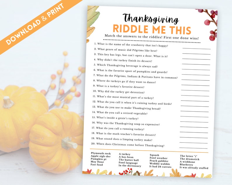 Thanksgiving Riddles Thanksgiving Games Printable Funny - Etsy