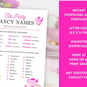 Tea Party Fancy Names, Tea Party Game for Adults, Tea Party Activities ...