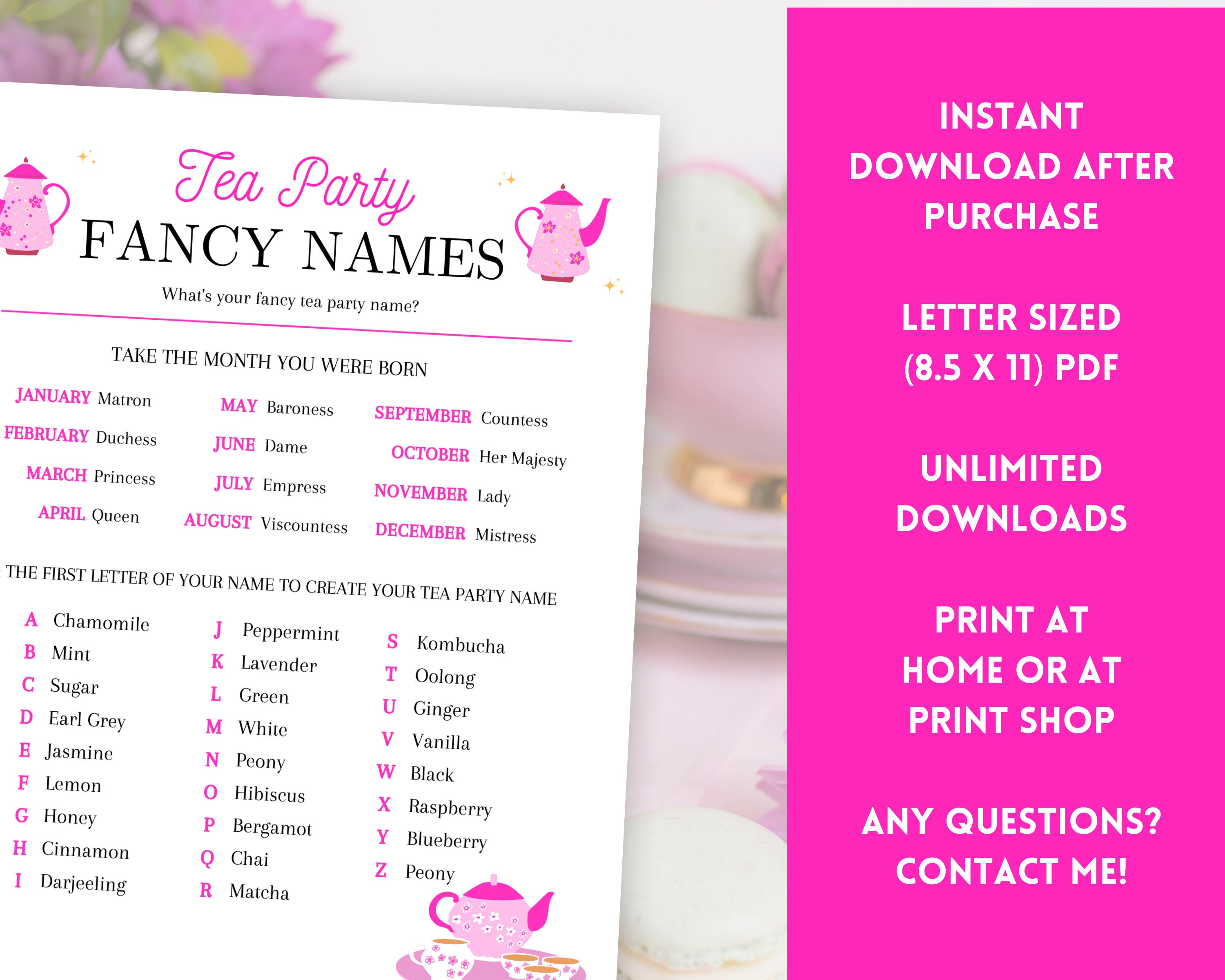 Tea Party Fancy Names, Tea Party Game for Adults, Tea Party Activities ...