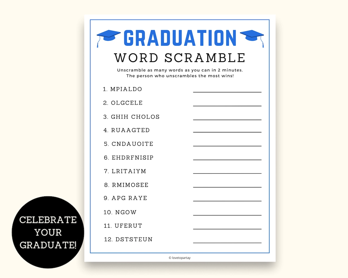 Graduation Word Scramble Game Graduation Party Game | Etsy