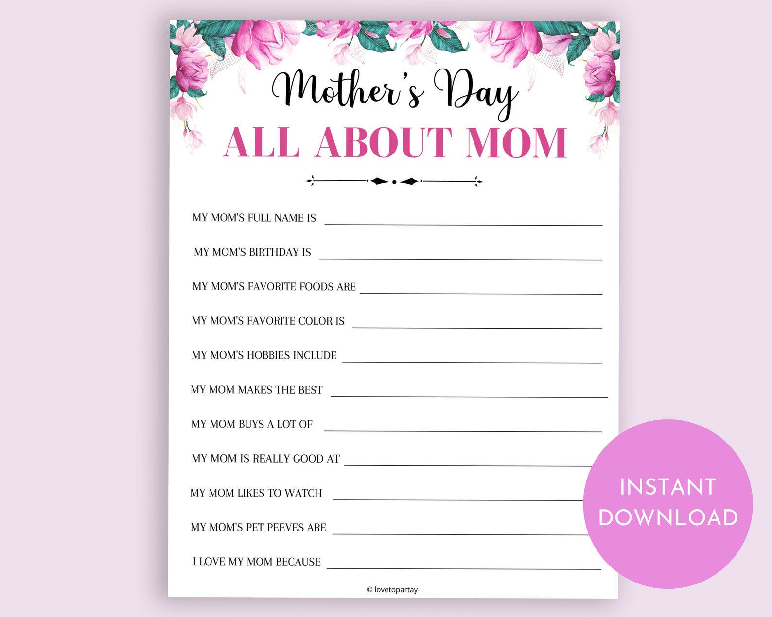 Mother's Day Activity, Mother's Day Brunch Game, Mother's Day Party ...