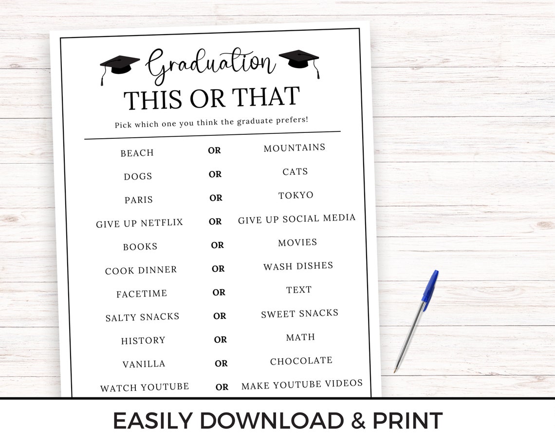This or That Graduation Game Graduation Games Graduation - Etsy