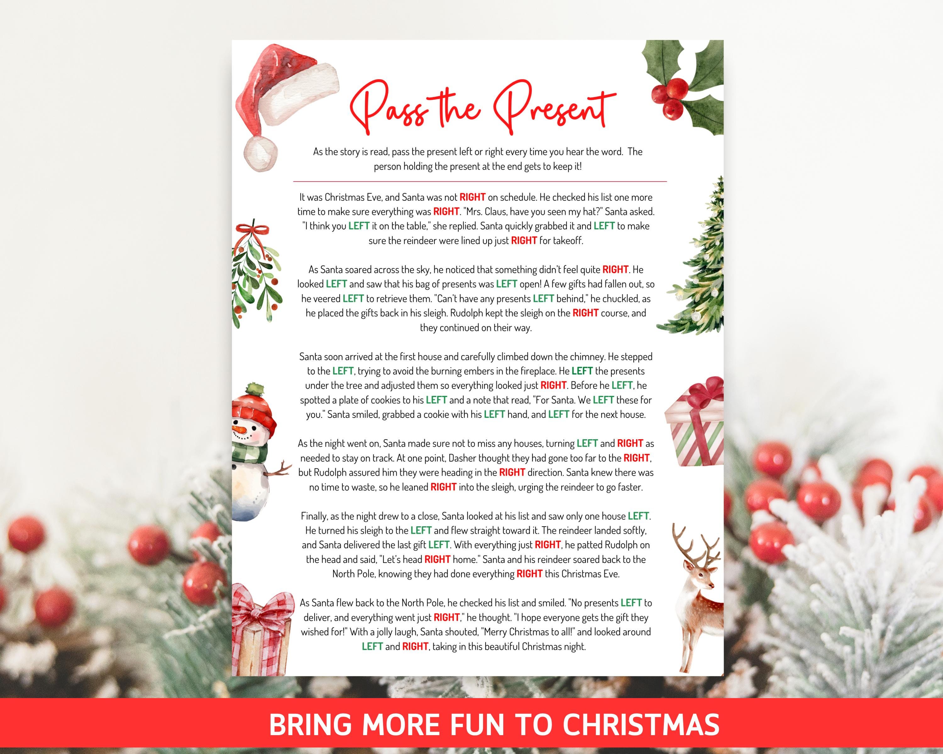 Pass the Present Game, Left Right Christmas Game, Holiday Party Game ...