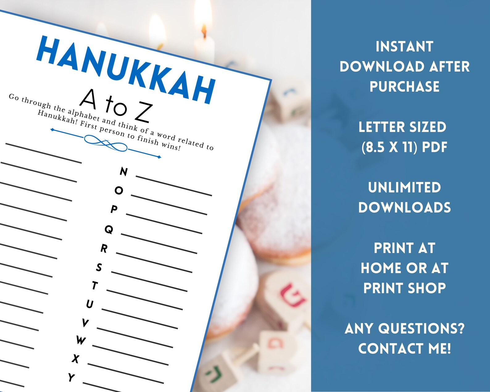 Hanukkah A Z Game Hanukkah Party Games Hanukkah Games | Etsy
