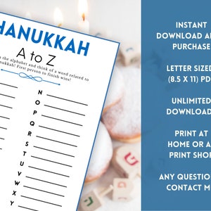 Hanukkah A - Z Game, Hanukkah Party Games, Hanukkah Games, Chanukah ...