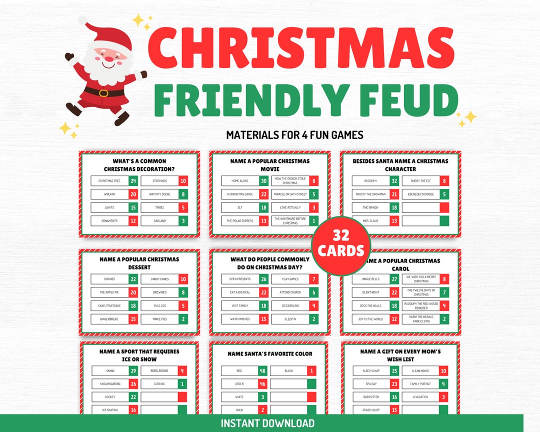 Christmas Friendly Feud, Printable Christmas Game, Holiday Party Trivia ...