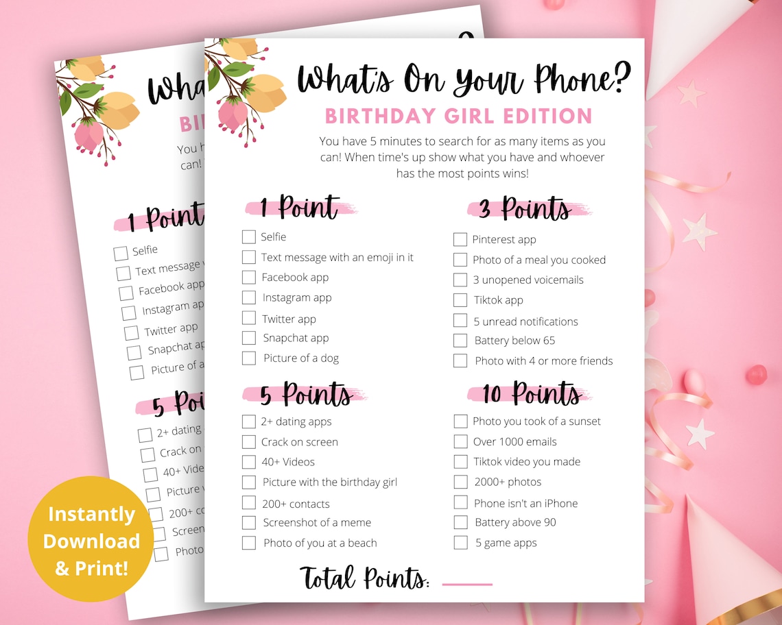 Adult Birthday Games What's on Your Phone Game Adult - Etsy