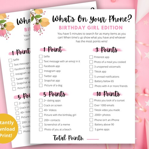 Adult Birthday Games What's on Your Phone Game Adult - Etsy