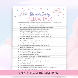 Pillow Talk Sleepover Game for Girls, Printable Slumber Party Game ...