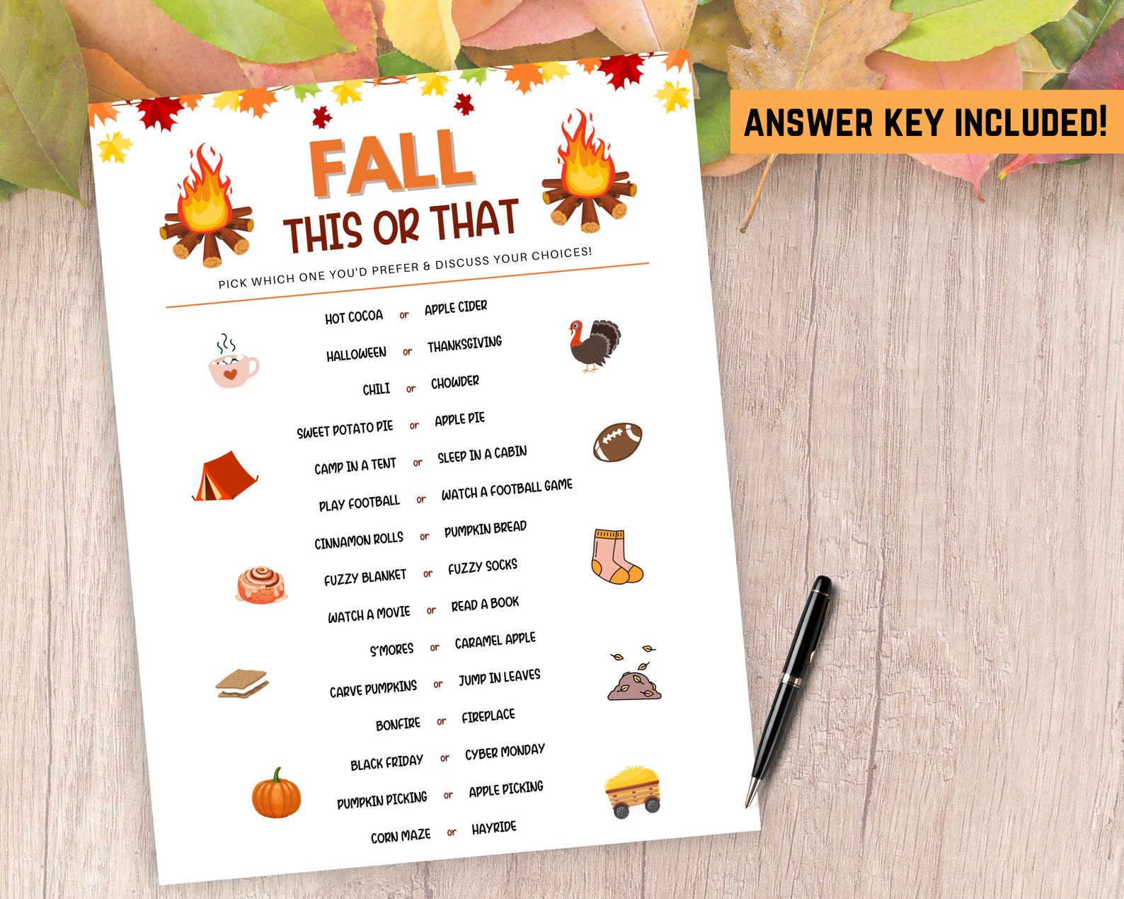 Fall This or That Fall Party Game Printable Fun Game for - Etsy