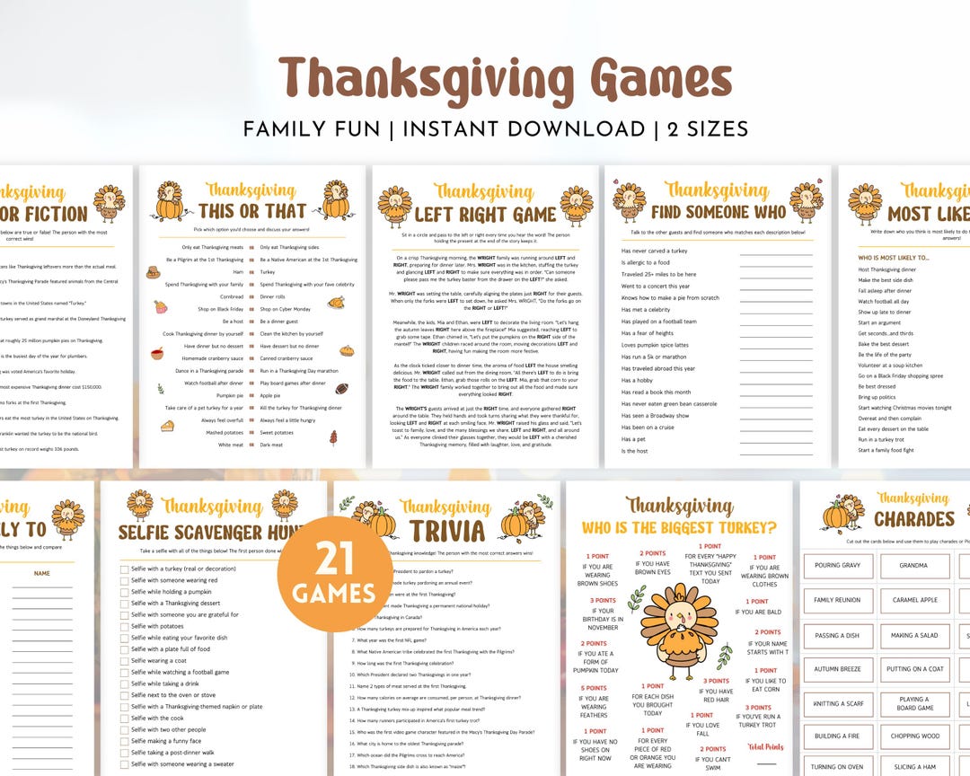Thanksgiving Games Bundle Printable, Friendsgiving Party Games, Family ...