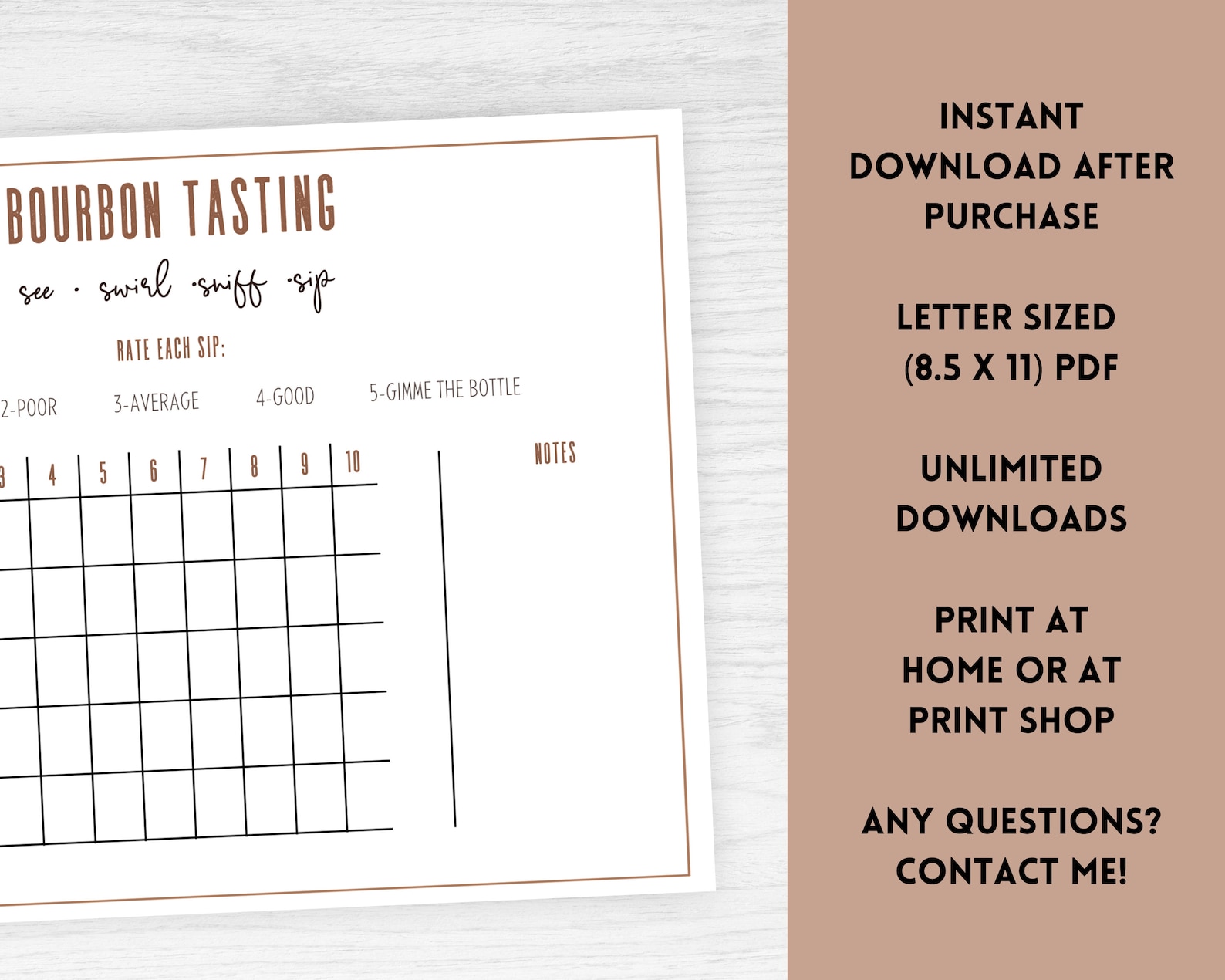 Bourbon Tasting Scorecard, Bourbon Tasting Scorecard, Printable Bourbon ...
