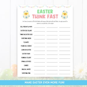 Easter Think Fast, Printable Easter Game, Easter Activity for Kids and ...
