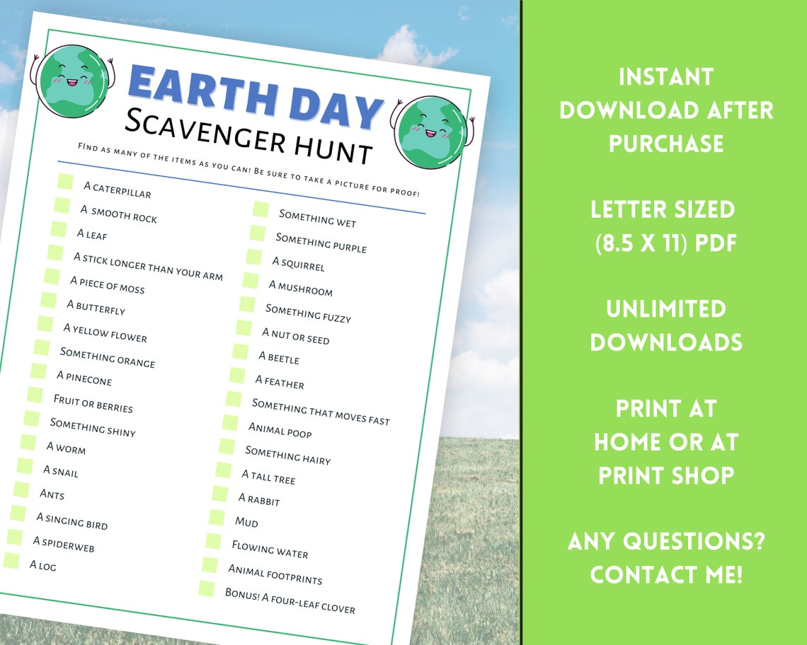 Earth Day Scavenger Hunt Earth Day Games Nature Scavenger - Etsy
