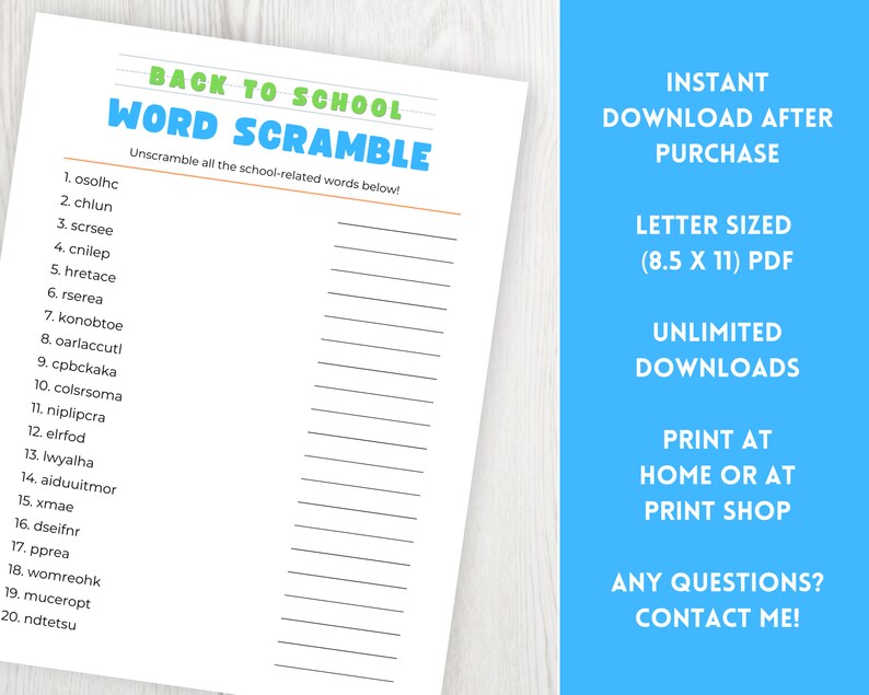 Back to School Word Scramble, Classroom Games, Icebreakers for Students ...