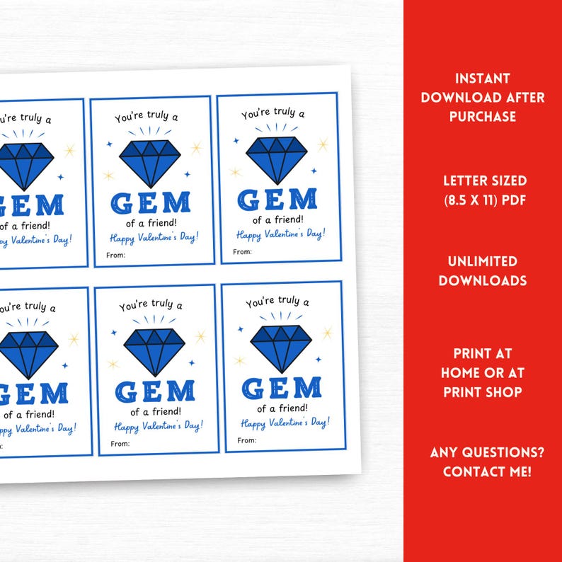 You Are A Gem Valentine Cards, Valentine Classroom Card Exchange ...