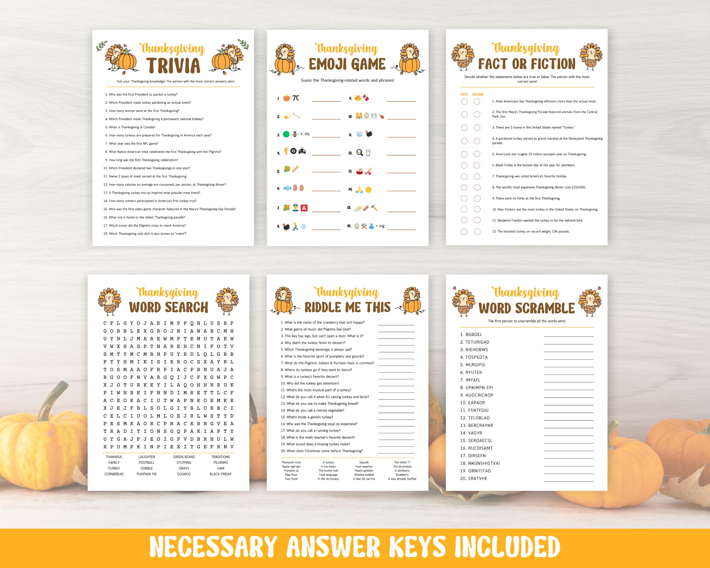 Thanksgiving Games Bundle Printable, Friendsgiving Party Games, Family ...
